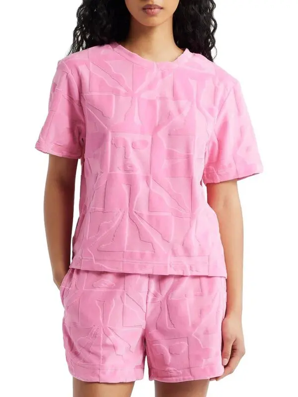 ICHI Textured Tropical French Terry Shirt - Wild Orchid