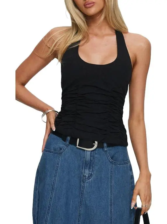 Princess Polly Nataliya Recycled Cotton Ruched Halter Top - Black