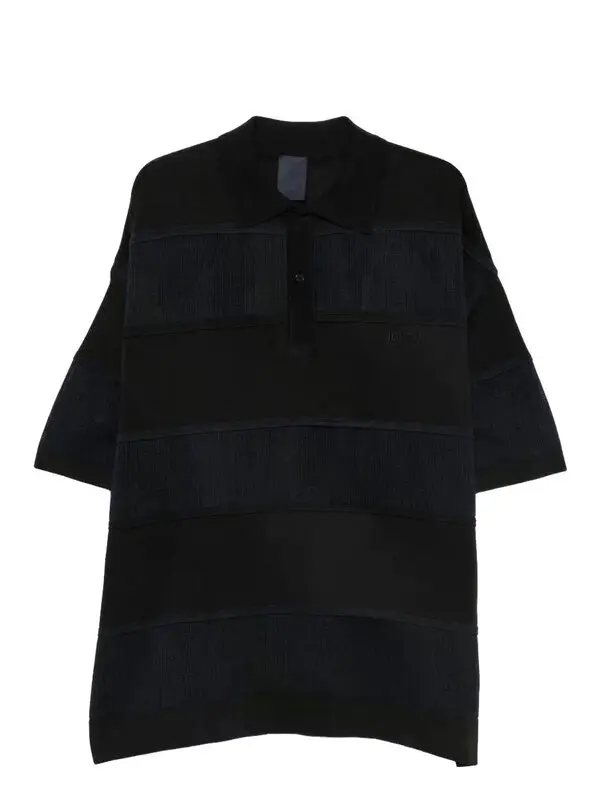 JUUN.J Mesh-panelled Striped Polo Shirt - Black