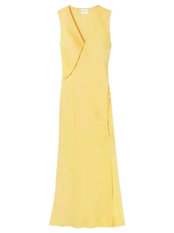 Claudie Pierlot Sleeveless V-neck Maxi Dress With Button Detail - Yellow