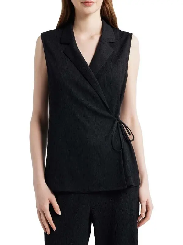 Anne Klein Notch Lapel Crepe Wrap Top - Anne Black