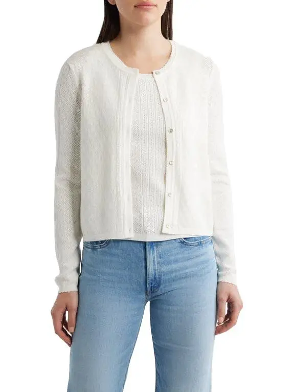 Elie Tahari Steele Mixed Pointelle Cardigan - Ivory
