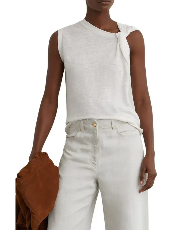 REISS Taylor Twist Detail Linen Top - White