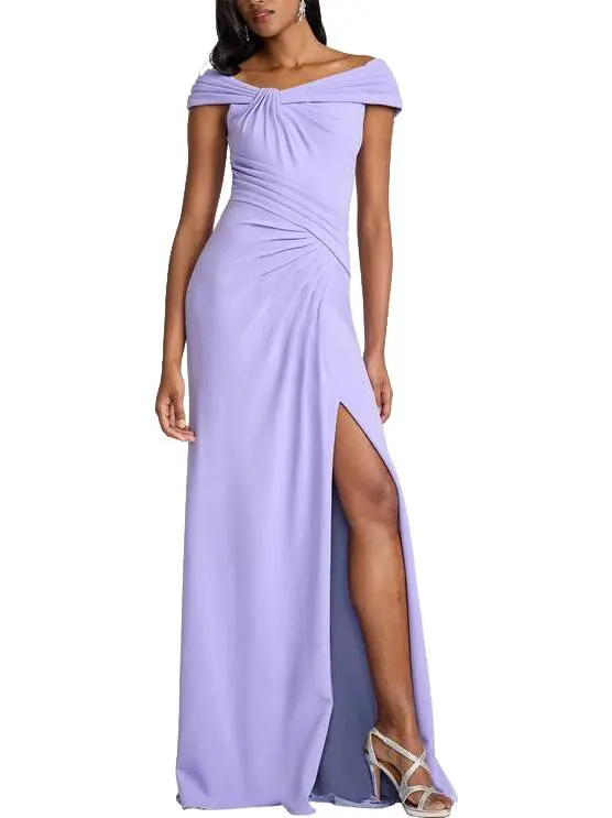 Tadashi Shoji Off-the-shoulder Crepe Column Gown - Lavender Mist