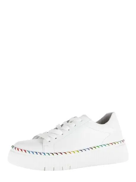 Gabor Platform Sneakers With Rainbow Whipstitch Trim - White