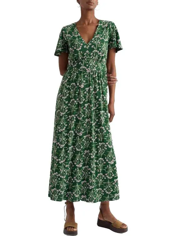 SEASALT CORNWALL Chateaux Floral Organic Cotton Midi Dress - Yarrow Study Treetop