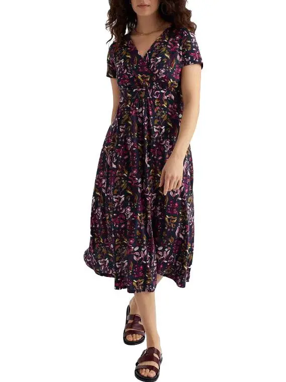 SEASALT CORNWALL Floral Organic Cotton Jersey Midi Dress - Inky Botanical Maritime