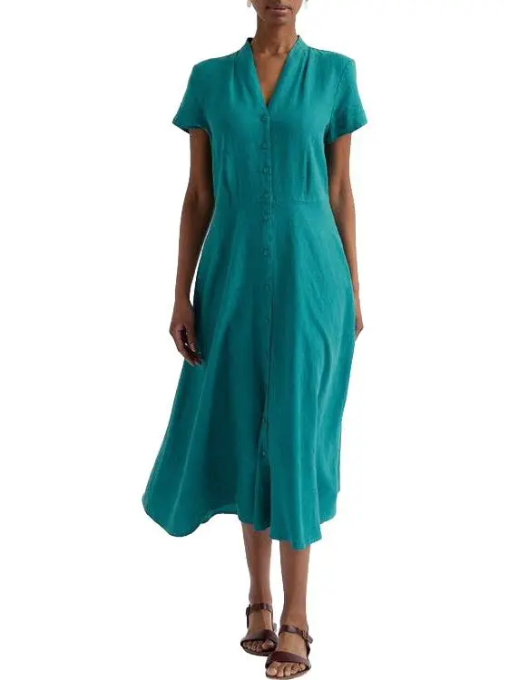 SEASALT CORNWALL Button-up Linen Midi Dress - Deep Dive