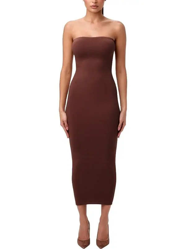Naked Wardrobe Body-con Midi Tube Dress - Chocolate
