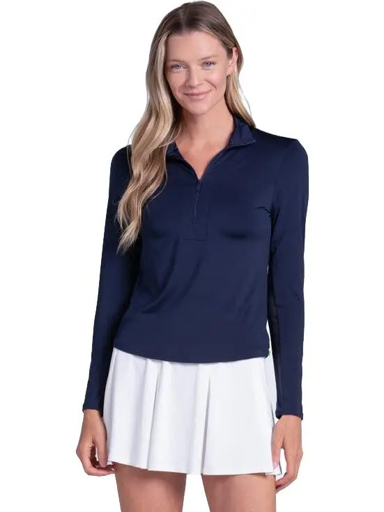 Lucky In Love Free Play Zip Long Sleeve Top - Midnight