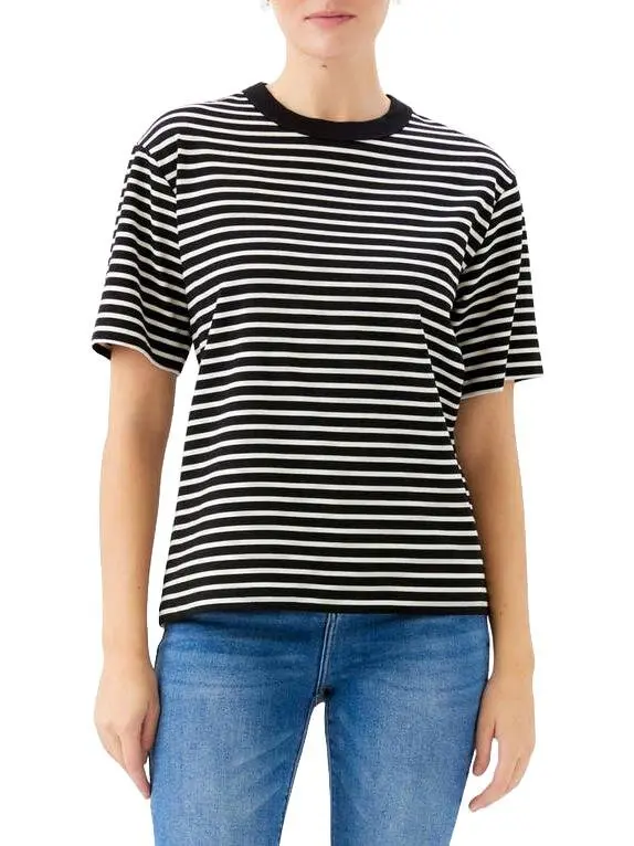 Karen Kane Striped Crewneck T-shirt - Black/ivory