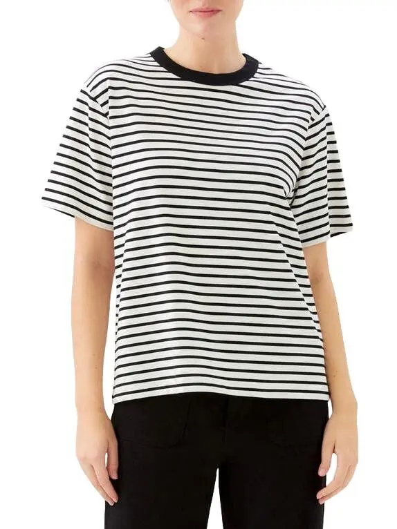 Karen Kane Striped Crewneck T-shirt - Ivory W/black