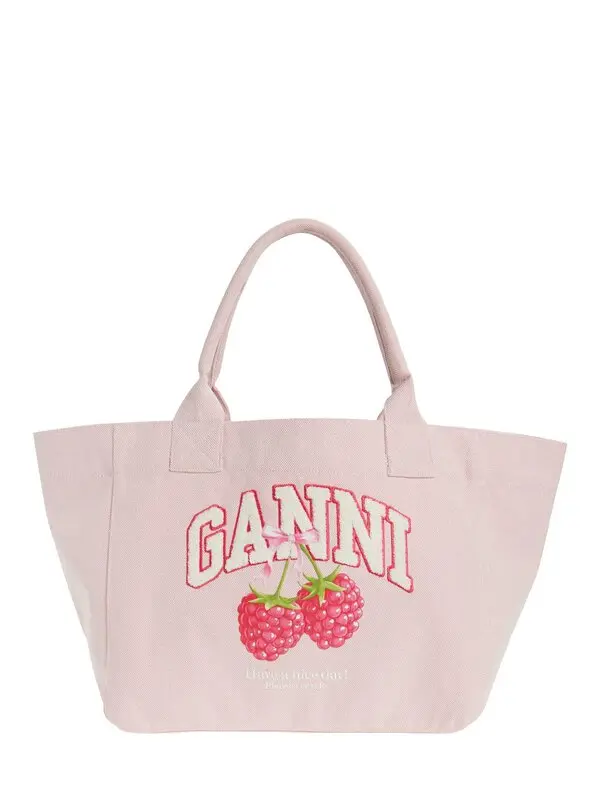 GANNI Medium Trapeze Canvas Shopper Bag - Egret