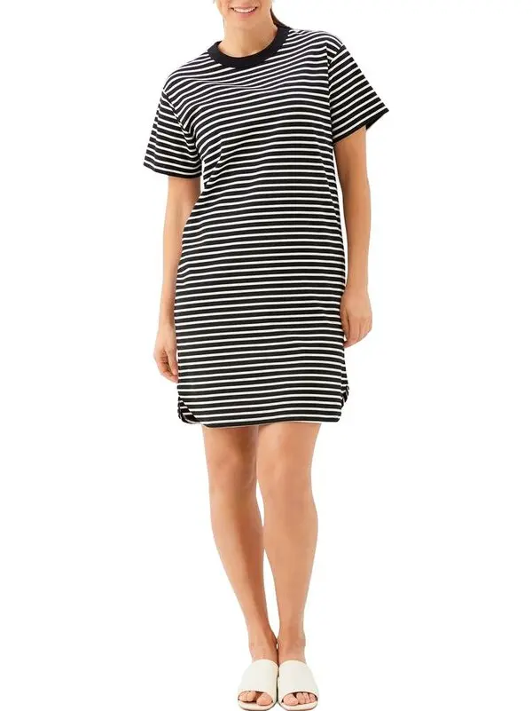 Karen Kane Striped Crewneck T-shirt Dress - Black/ivory