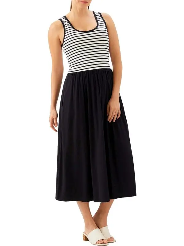 Karen Kane Stripe Sleeveless Midi Dress - Ivory W/black