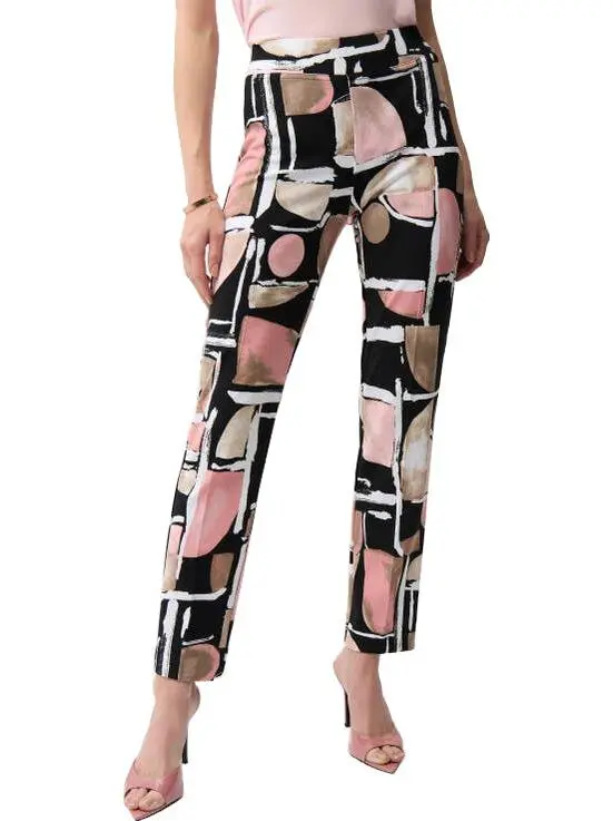 Joseph Ribkoff Silky Knit Abstract Print Straight Pull-on Pants - Black/multi