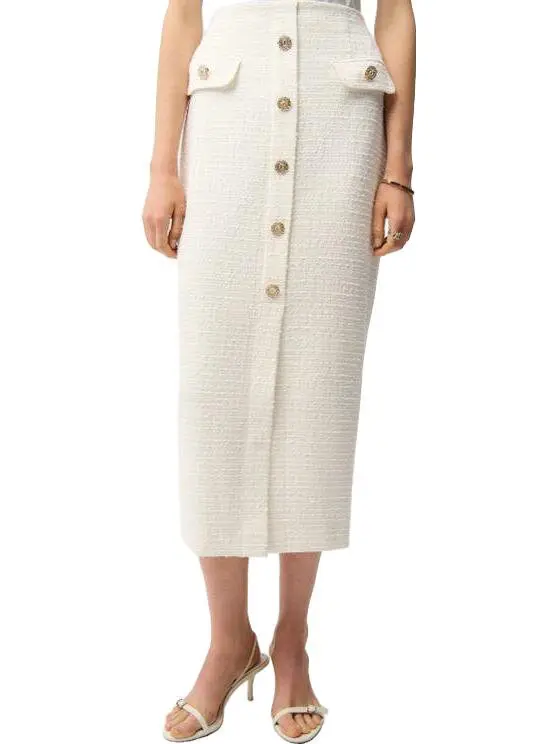 Joseph Ribkoff Bouclé Pencil Skirt With Gold Button Detail - Off-white