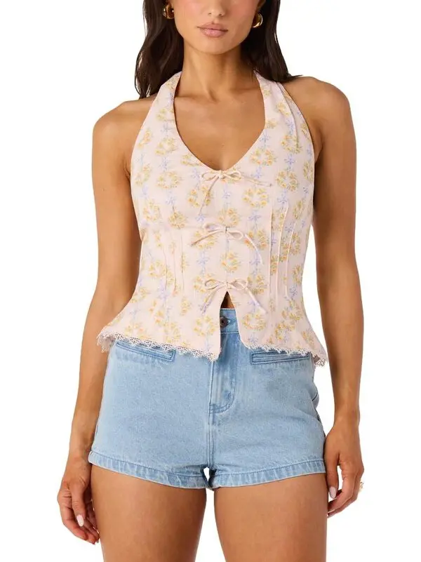 Astr The Label Julia Floral Halter Top - Blush Multi Floral