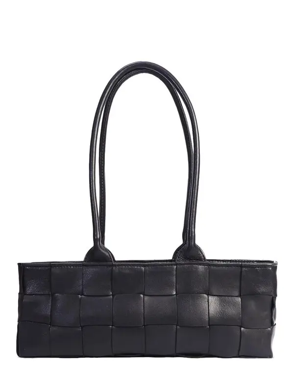 MANDRN Woven Leather Shoulder Bag - Black