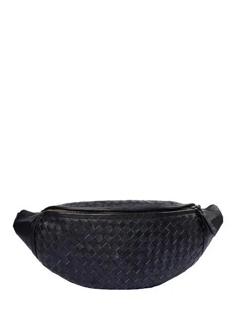 MANDRN Woven Leather Crossbody Bag - Black
