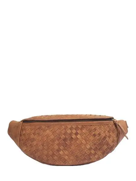 MANDRN Woven Leather Crossbody Bag - Saddle (light)