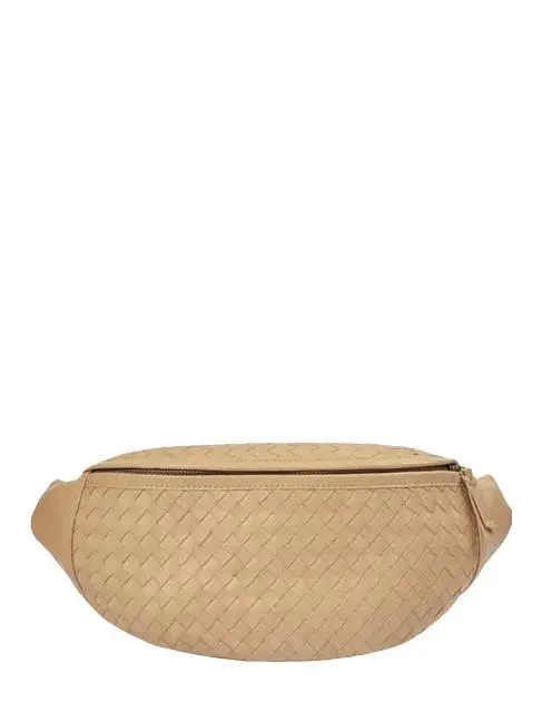 MANDRN Woven Leather Crossbody Bag - Sand