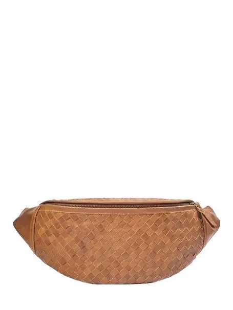 MANDRN Woven Leather Crossbody Bag - Tan