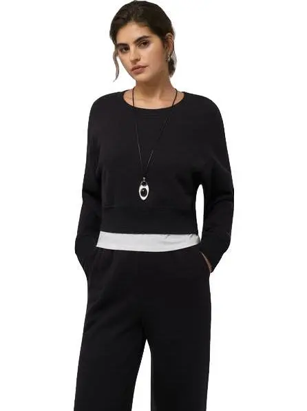 JUANA Hemp Essentials Fleece Cropped Sweater - Black