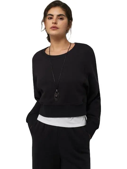 JUANA Hemp Essentials Fleece Cropped Sweater - Black