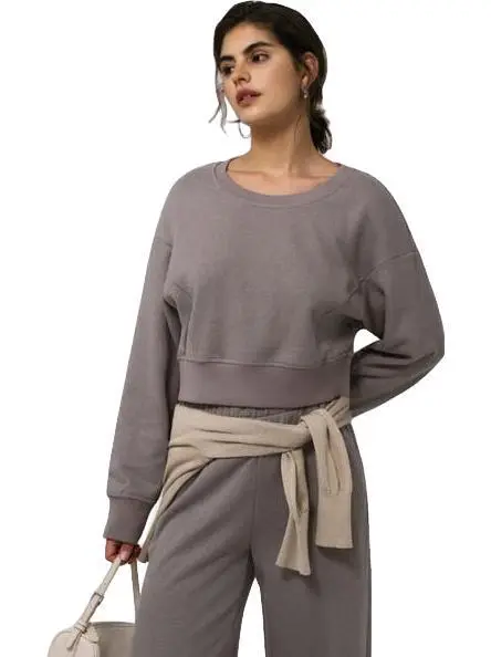 JUANA Hemp Essentials Fleece Cropped Sweater - Gray