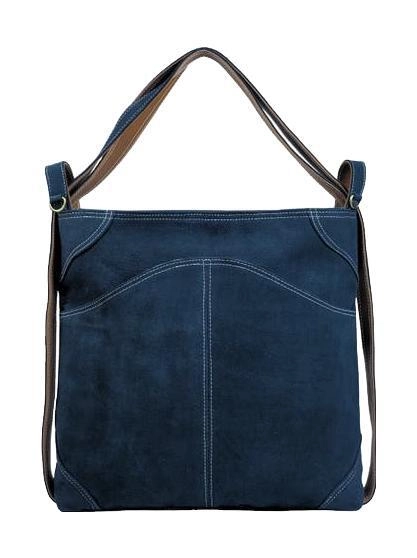 MANDRN Woven Convertible Leather Tote To Backpack - Blue
