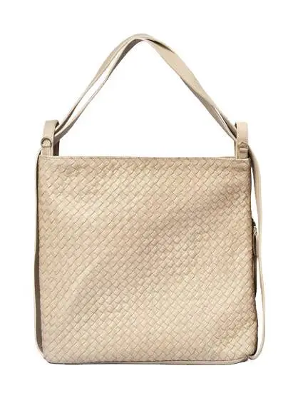 MANDRN Woven Leather Convertible Tote To Backpack - Bone