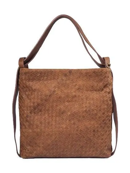 MANDRN Woven Convertible Leather Tote To Backpack - Saddle (light)