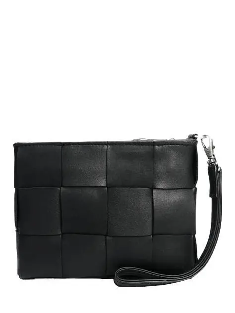 MANDRN Woven Leather Clutch With Wristlet - Black