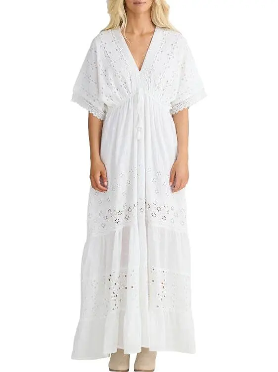 TALISMAN THE LABEL Nora Broderie Anglaise Tiered Maxi Dress - White