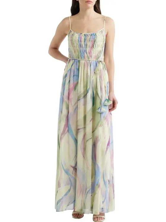 Vince Camuto Abstract Print Chiffon Gown - Green Mult