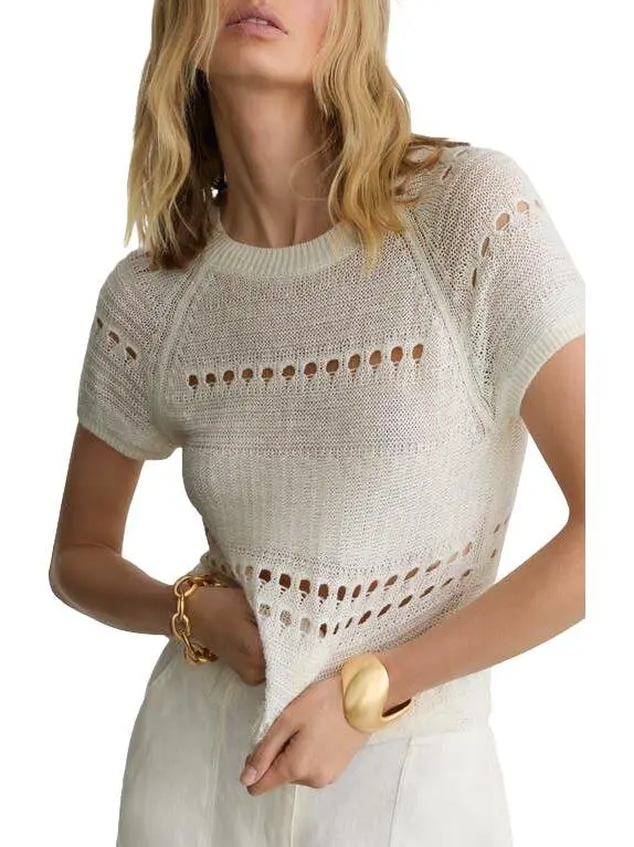 REISS Chloe Linen Openwork Sweater - White