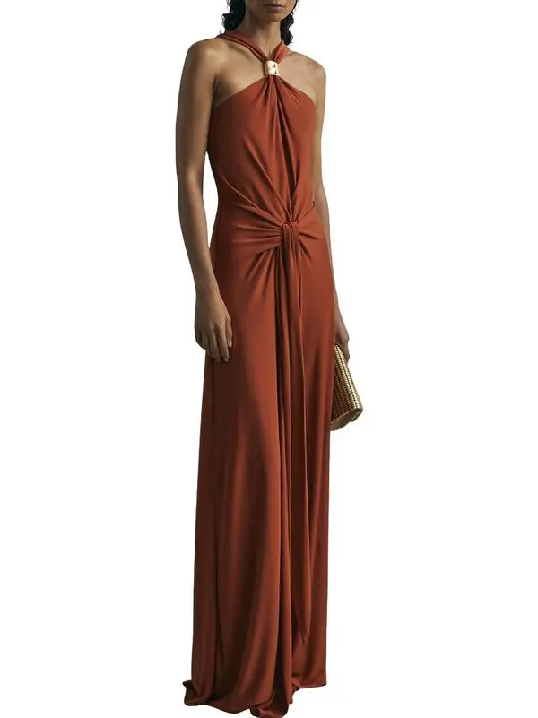 REISS Fortuna Clasp Detail Maxi Dress - Rust