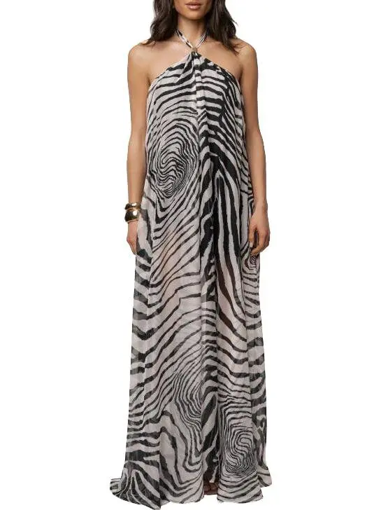 JLUXLABEL Jolene Halterneck Zebra Print Maxi Dress With Gold Detail - Ivory