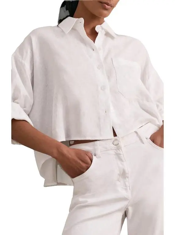 REISS Solena Cropped High-low Linen Shirt - White