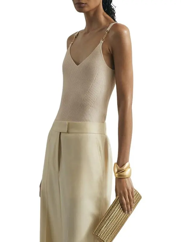 REISS Cara Rib Silk Blend Camisole With Horse-bit Hardware - Off White