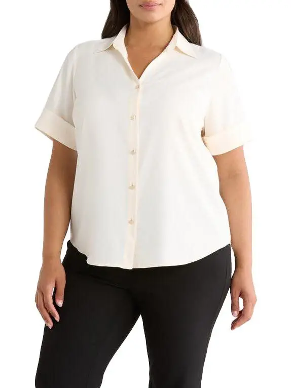 Anne Klein Short Sleeve Spread Collar Shirt - White Dove