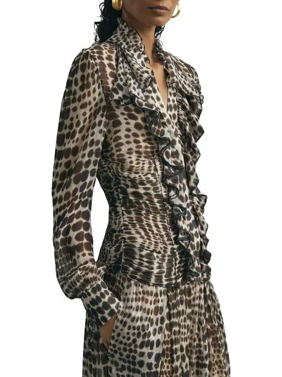 REISS Laverna Ruched Top - Animal Print