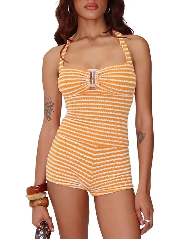 Princess Polly Dreaming Of Me Stripe Halter Top - Orange Stripe