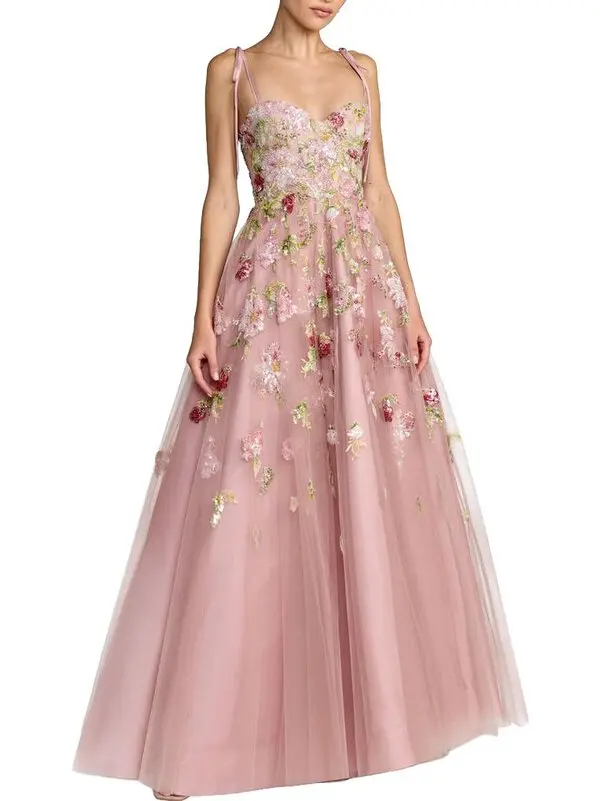Mac Duggal Embellished Floral Tulle Ballgown - Mocha