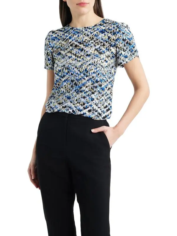 Anne Klein Tulip Sleeve Printed Top - Anne Black Multi