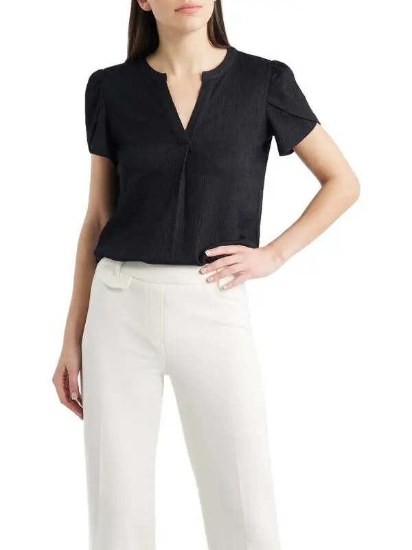 Anne Klein Tulip Sleeve Ridge Knit Top - Anne Black