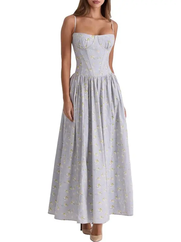 House Of Cb Rona Floral Print Maxi Sundress - Blue Floral