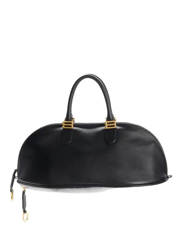 Balenciaga Medium Bolero Leather Bowling Bag - Black/plum