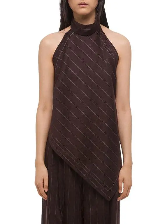 Helmut Lang Pinstripe Linen Blend Halter Top - Brown Multi